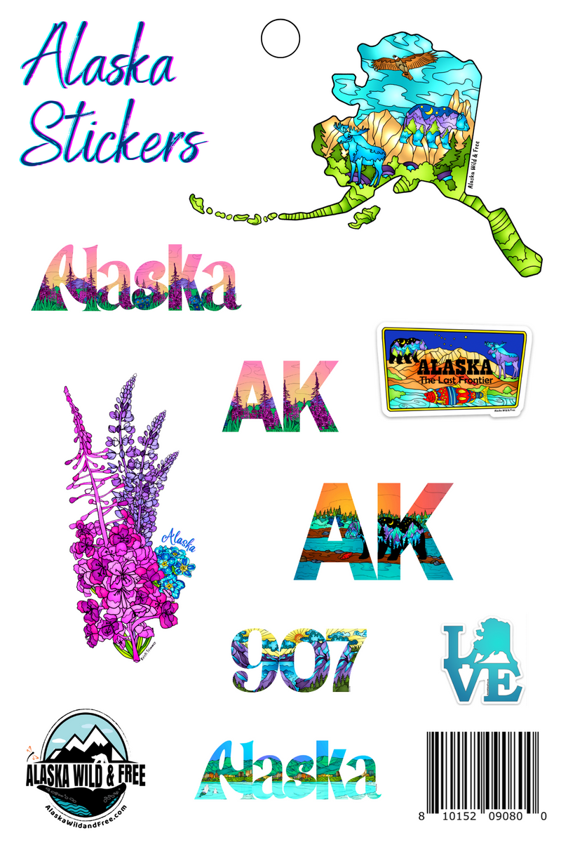 Alaska Sticker Sheet – Alaska Wild & Free